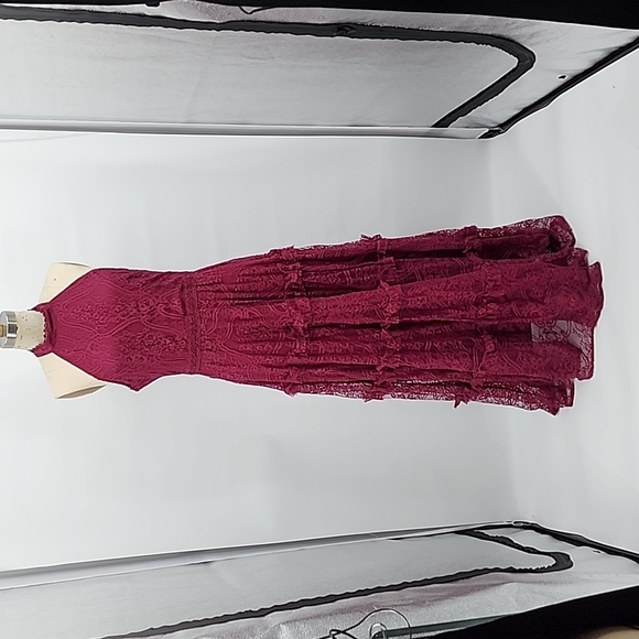 Altar'd State | Dresses | Altard State Halter Lace Burgundy Tiered Maxi ...